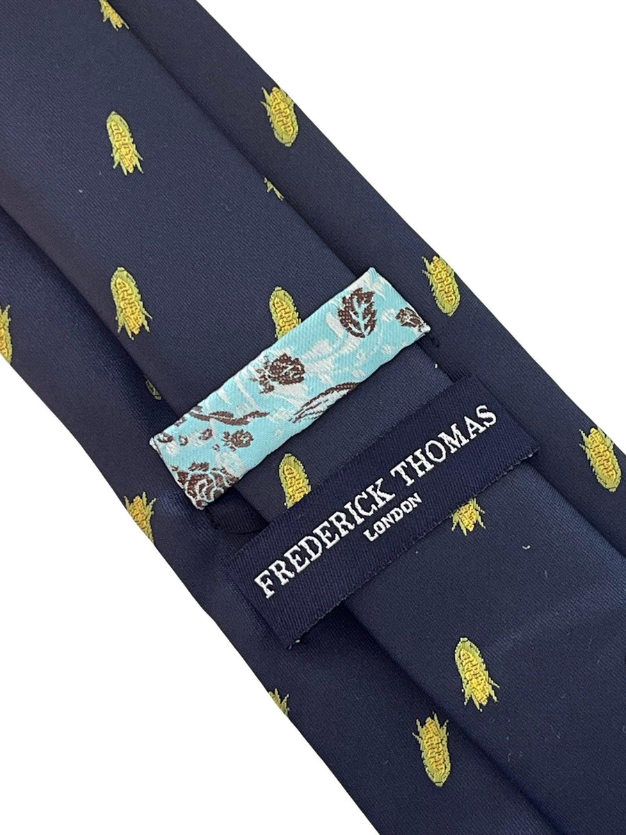 navy blue tie with sweetcorn, farming, corn on the cob design – Frederick Thomas Handmade Mens Ties