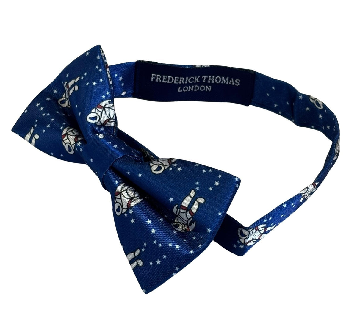Handmade royal blue children's dickie bow tie with astronaut design by Frederick Thomas ...