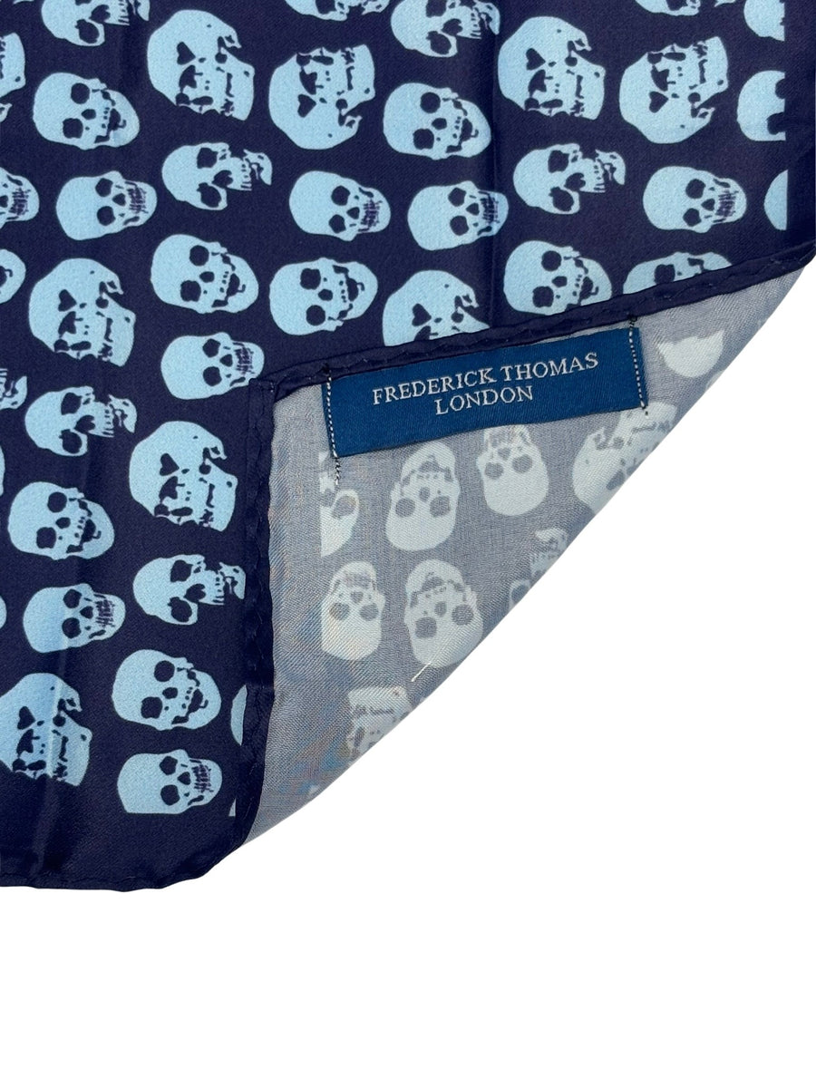 Handmade navy pocket square with light blue skulls design by Frederick Thomas – Frederick Thomas ...