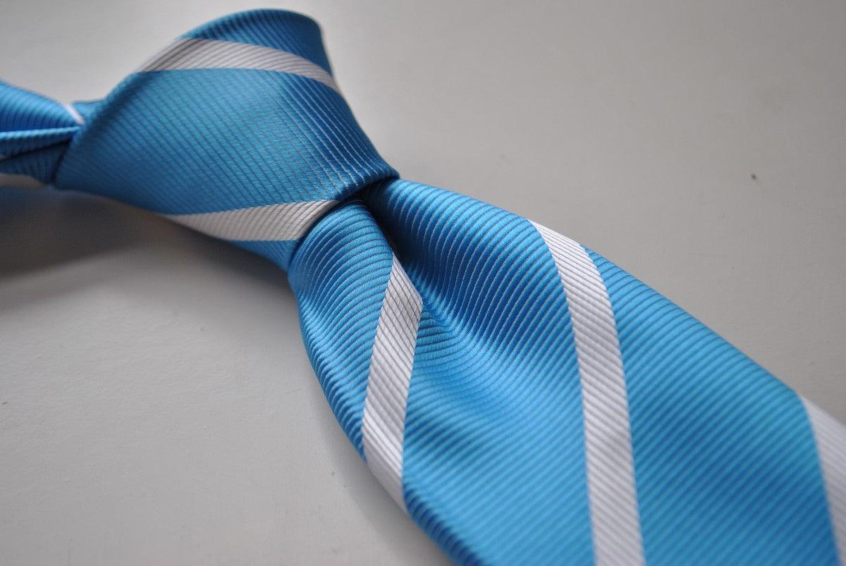 medium blue tie with white stripes – Frederick Thomas Handmade Mens Ties