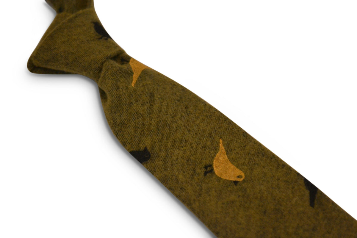 mustard gold cotton tie with bird print design – Frederick Thomas ...
