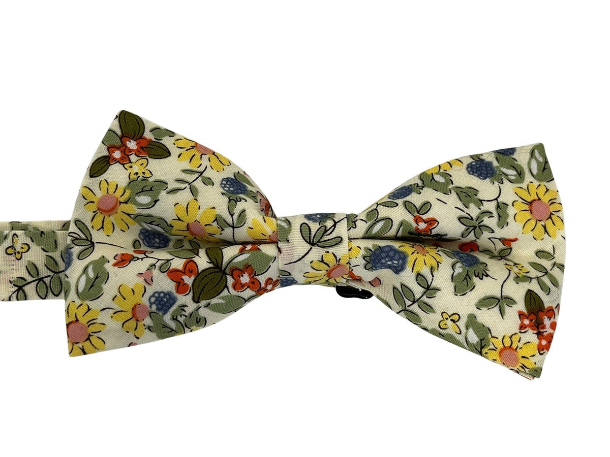 English yellow wildflower floral garden adult cotton bow tie ...