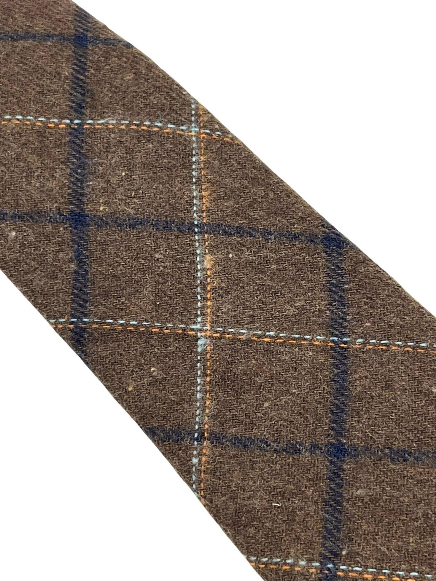 chocolate brown country tweed wool tie with blue check – Frederick ...