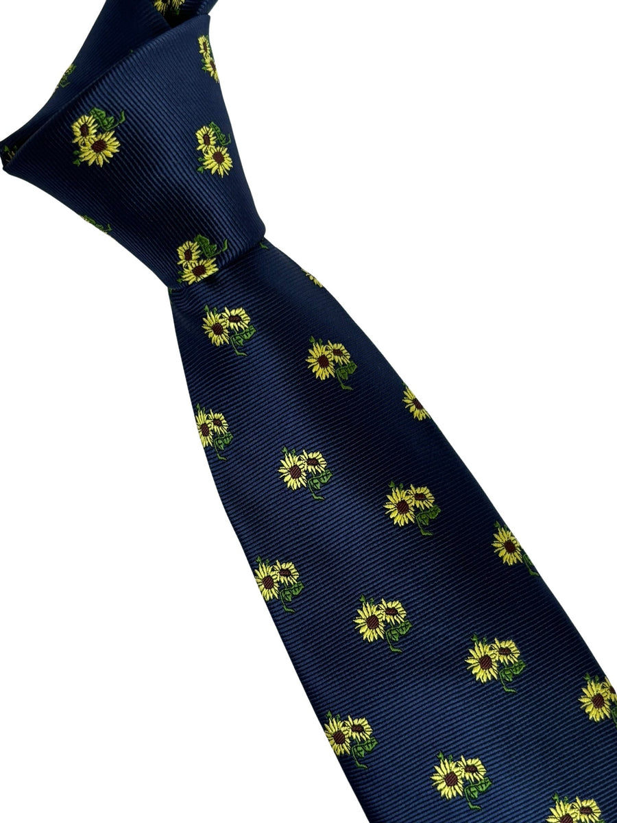 navy dark blue tie with yellow sunflowers – Frederick Thomas Handmade ...
