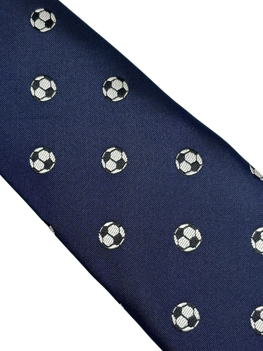 navy dark blue tie with football soccer ball design design – Frederick ...