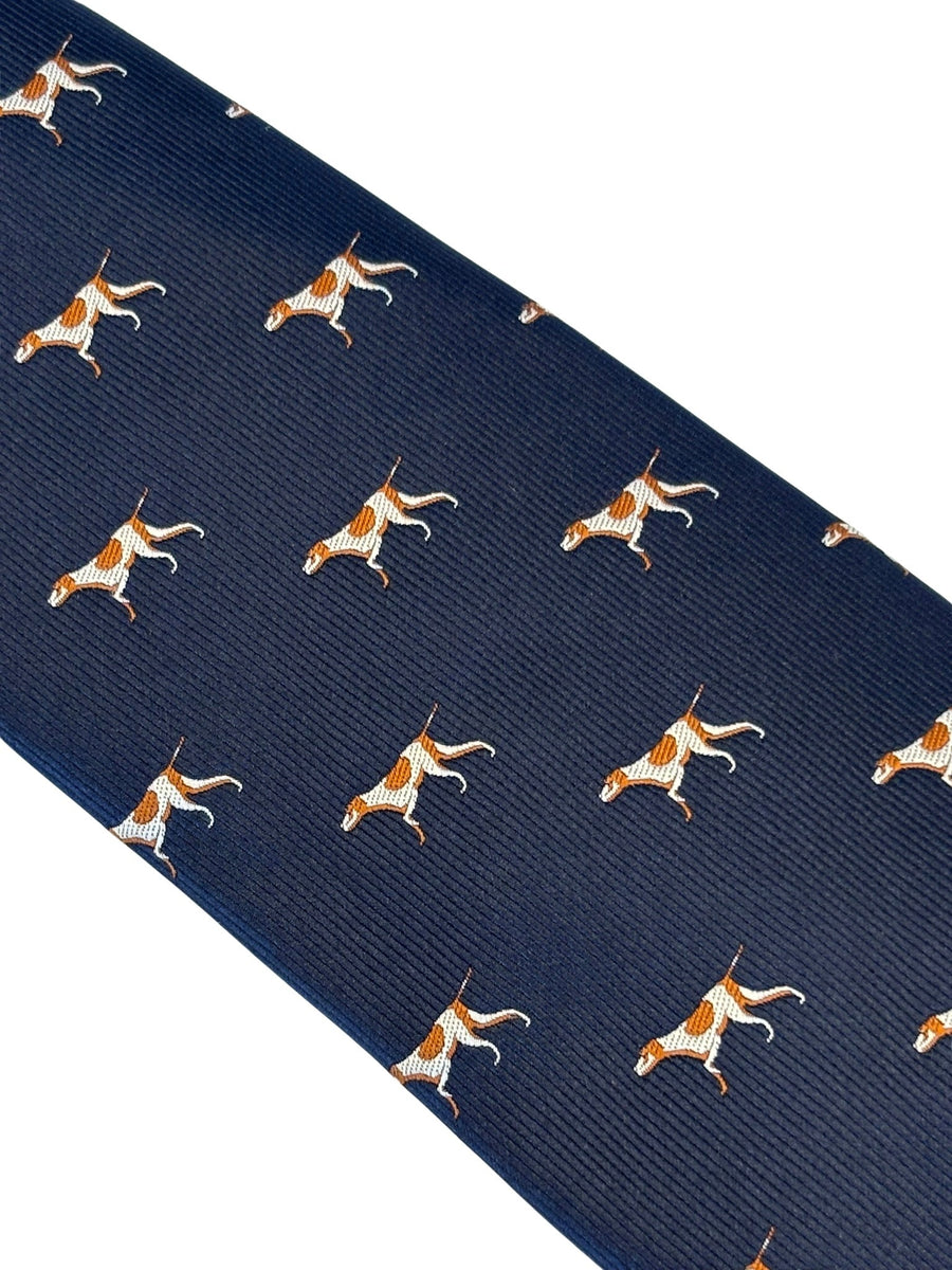 navy dark blue mens tie with pointer hunting hound gun dog design by ...