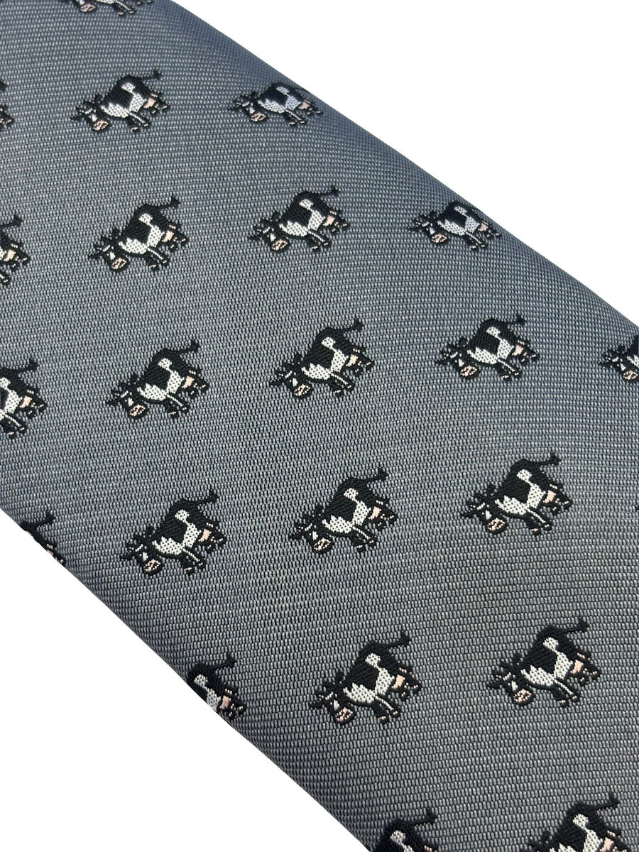 silver grey mens tie with dairy fresian cow design by Frederick Thomas ...