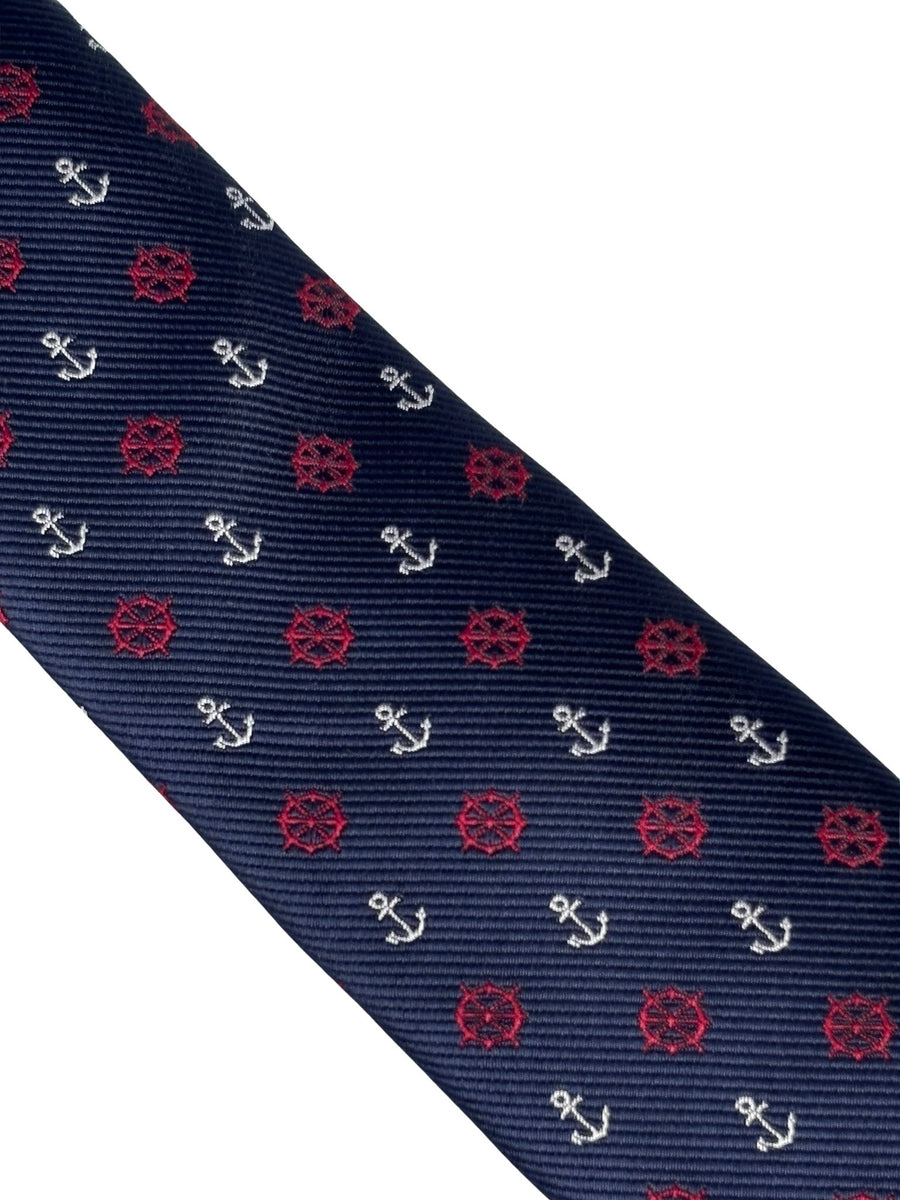 Handmade navy tie with a nautical anchor and ship wheel design by ...