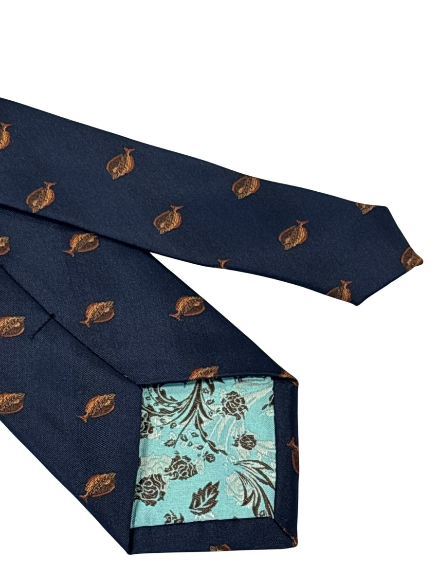 Handmade tie in navy dark blue with sole plaice fish fishing design by ...