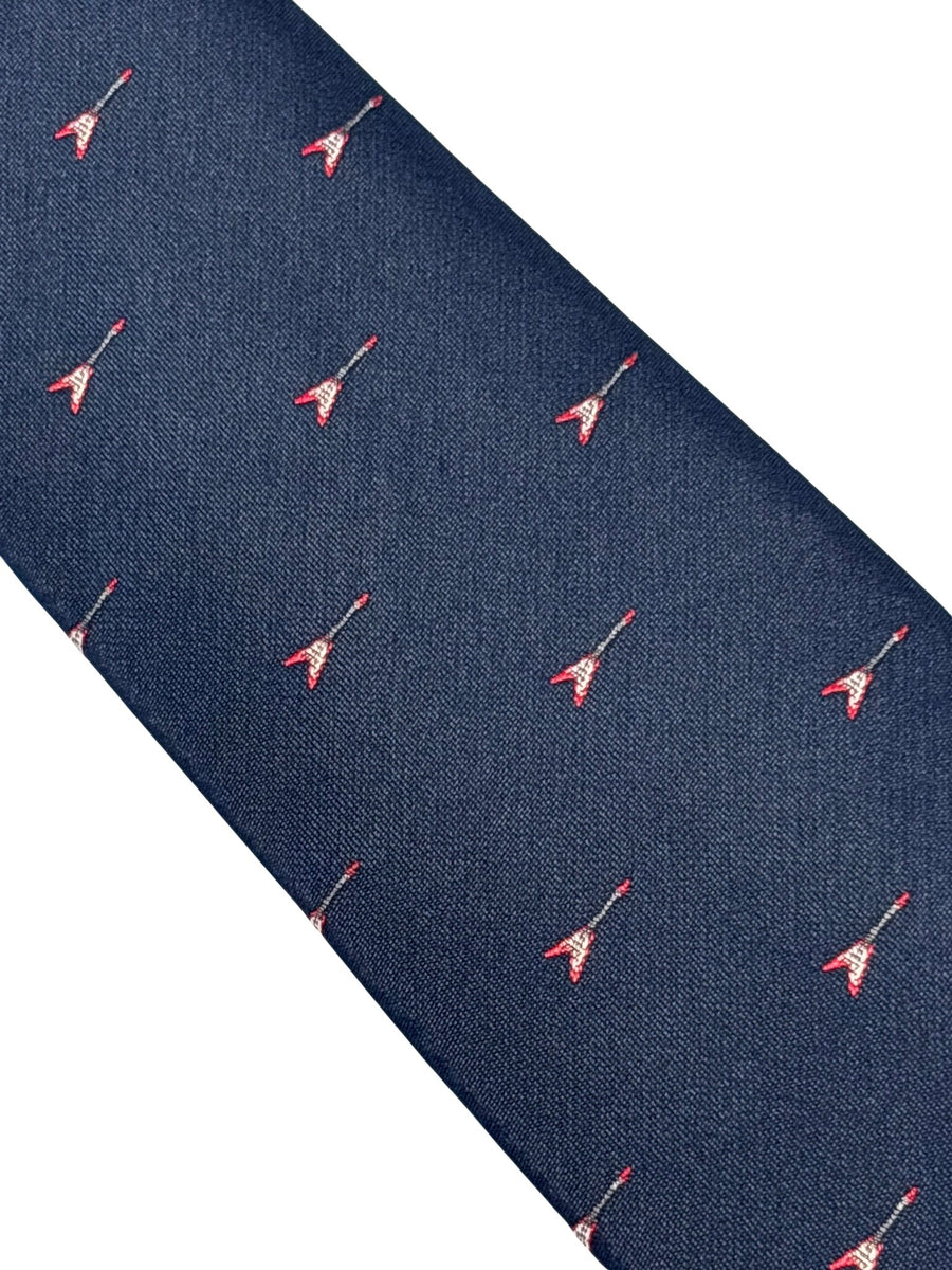 Handmade tie in navy dark blue with electric metal guitar flying V ...