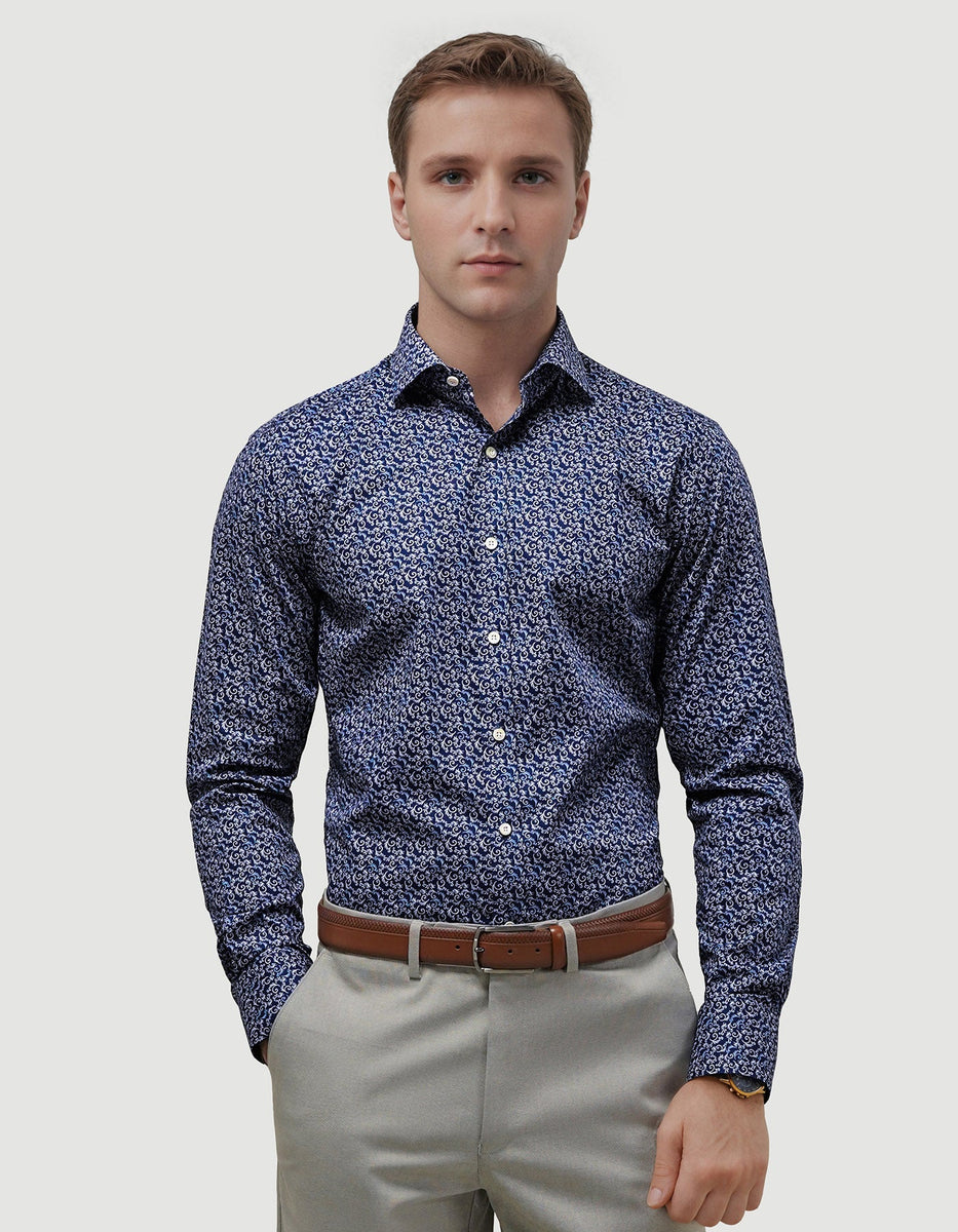 Navy Swirl Print Shirt – Frederick Thomas Handmade Mens Ties
