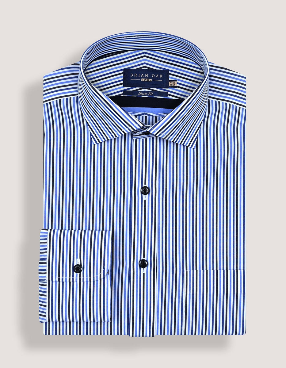 Royal Blue and Navy Striped Formal Shirt – Frederick Thomas Handmade ...