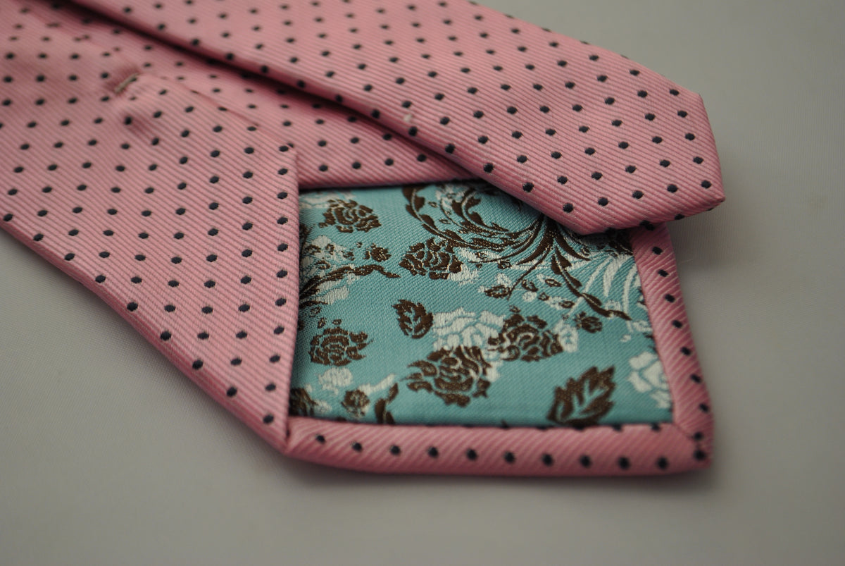 handmade pink tie with black pin dots and signature floral design to ...