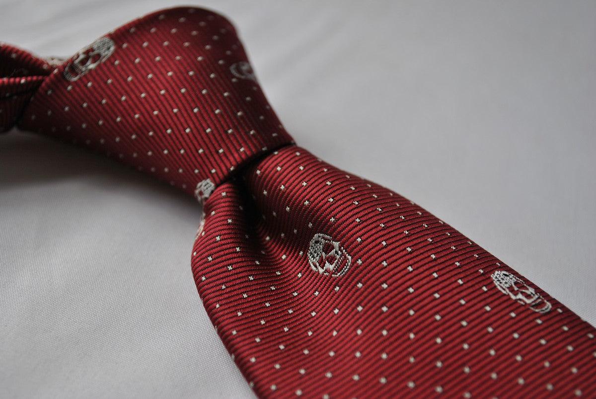 Handmade men's burgundy maroon tie with skulls design by Frederick ...
