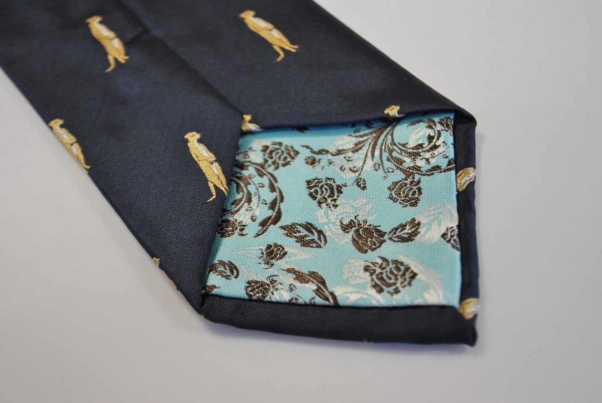 navy tie with white meercat design – Frederick Thomas Handmade Mens Ties