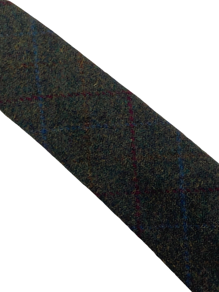 skinny dark green tweed tie with red and blue windowpane design ...