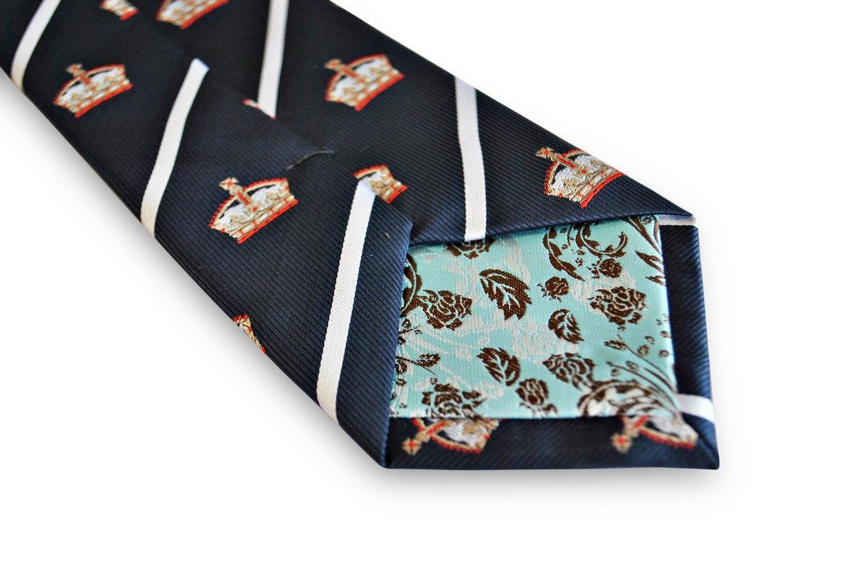 navy tie with white stripes and royal crown design – Frederick Thomas ...
