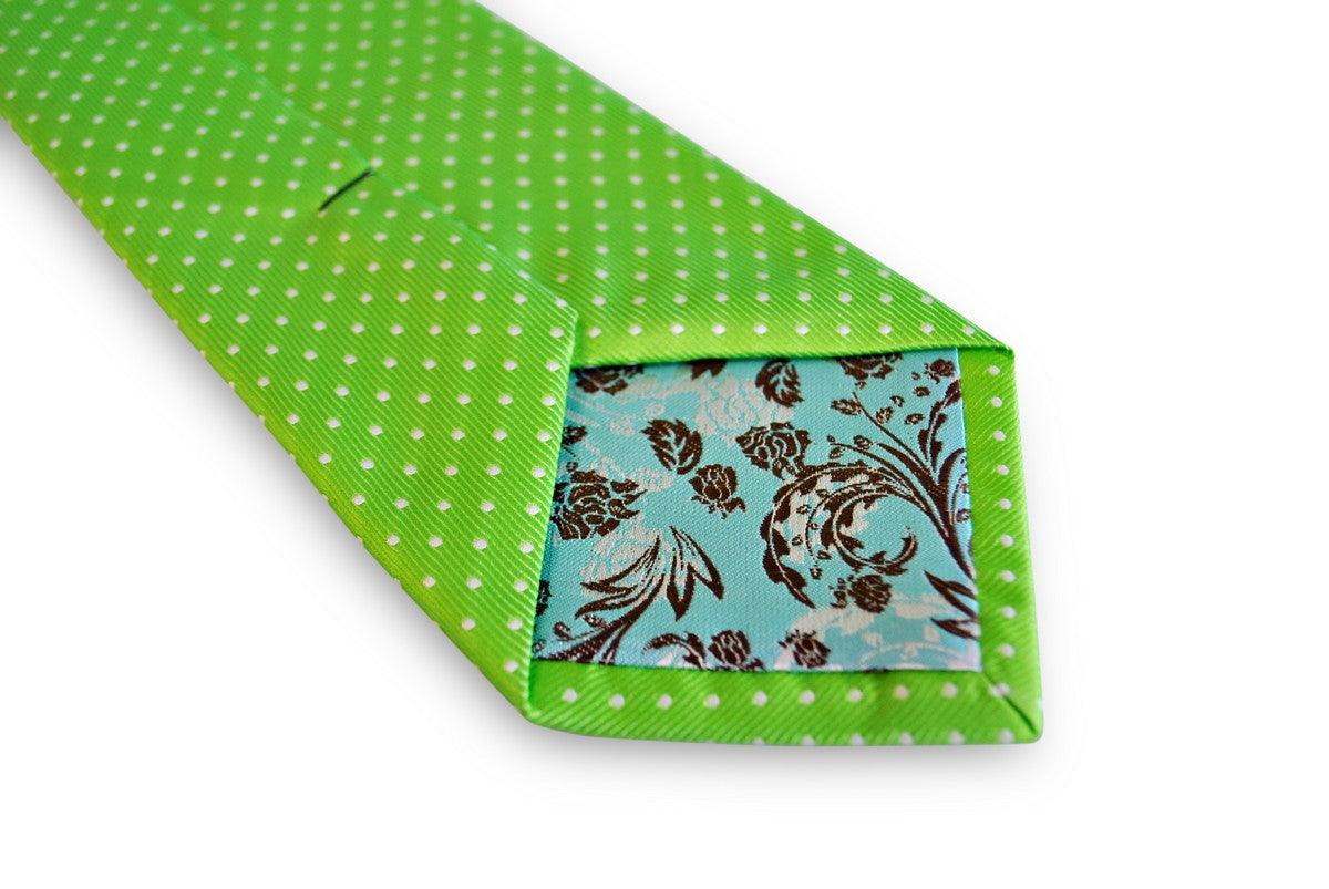 lime green tie with white pin spots – Frederick Thomas Handmade Mens Ties