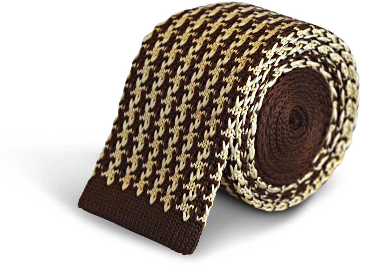 brown and cream dogtooth knitted tie – Frederick Thomas Handmade Mens Ties