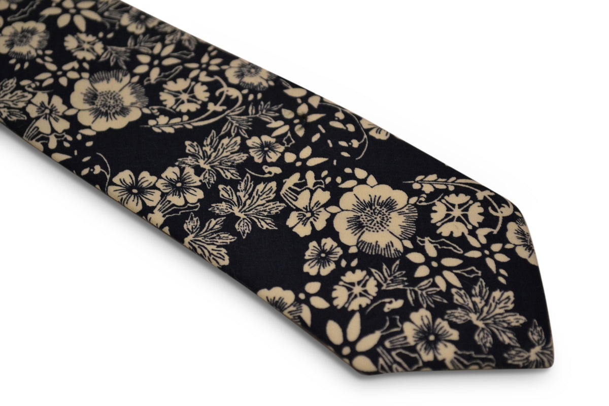 navy with white floral design cotton tie by Frederick Thomas of London ...