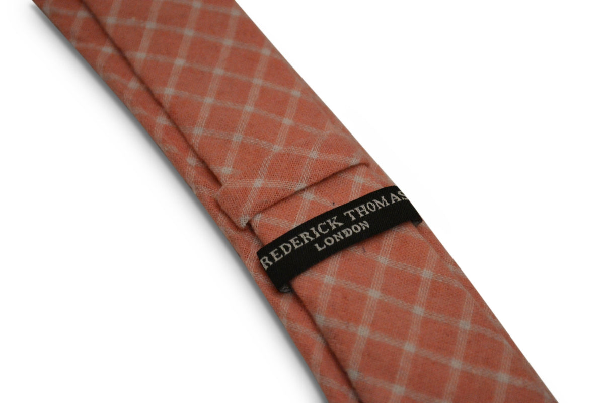 pale peach orange with white check tie by Frederick Thomas of London ...