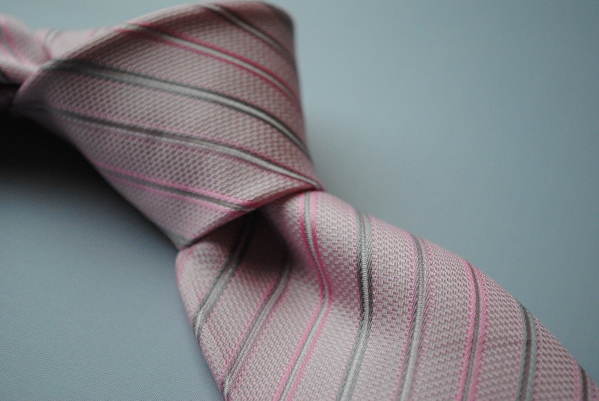 Pink Grey Striped Tie with Floral Rear | FT – Frederick Thomas Handmade ...