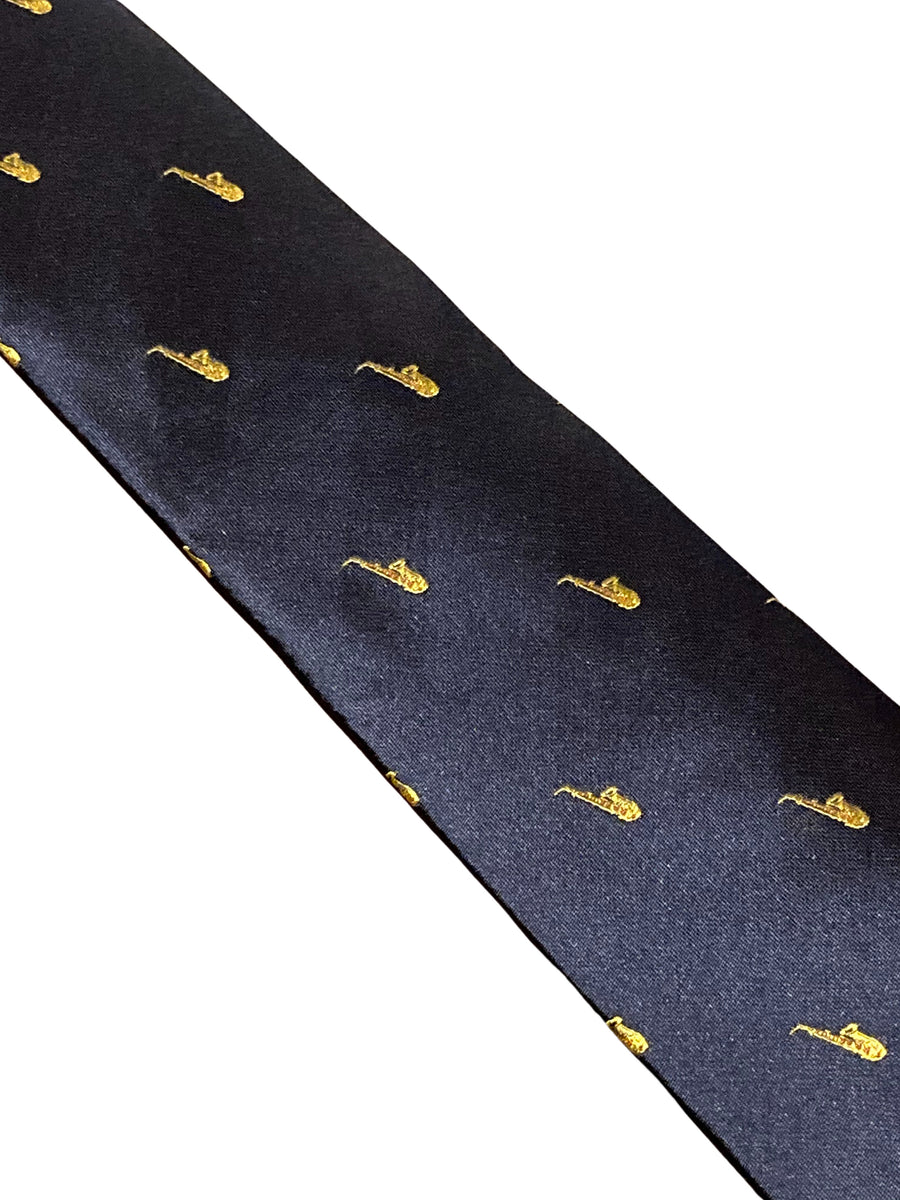 navy men-s tie with saxophone embroidered design music-al – Frederick ...