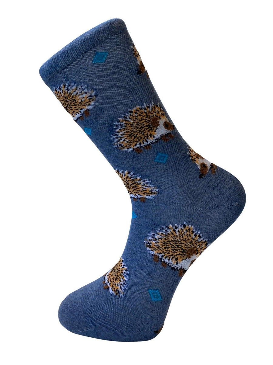 light medium denim blue socks with hedgehog design – Frederick Thomas ...