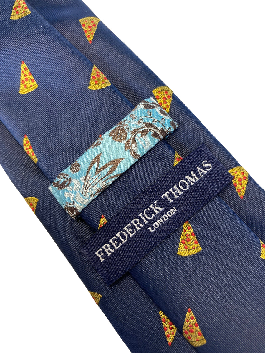 navy mens tie with pizza quirky design – Frederick Thomas Handmade Mens ...