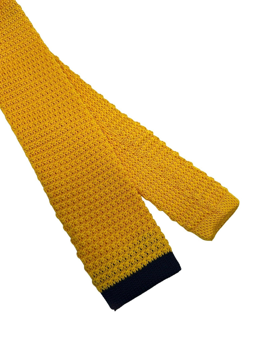 skinny knitted gold yellow tie with navy tip by Frederick Thomas of ...