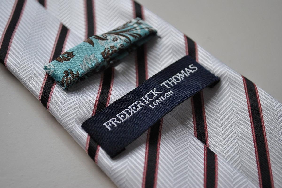 white tie with black club stripes handmade by Frederick Thomas ties ...